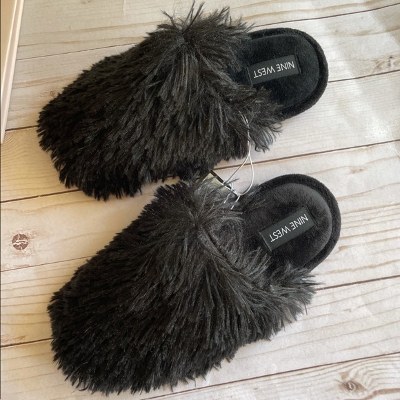 Nine West | Shoes | Nine West New Fluffy Black Slippers | Poshmark